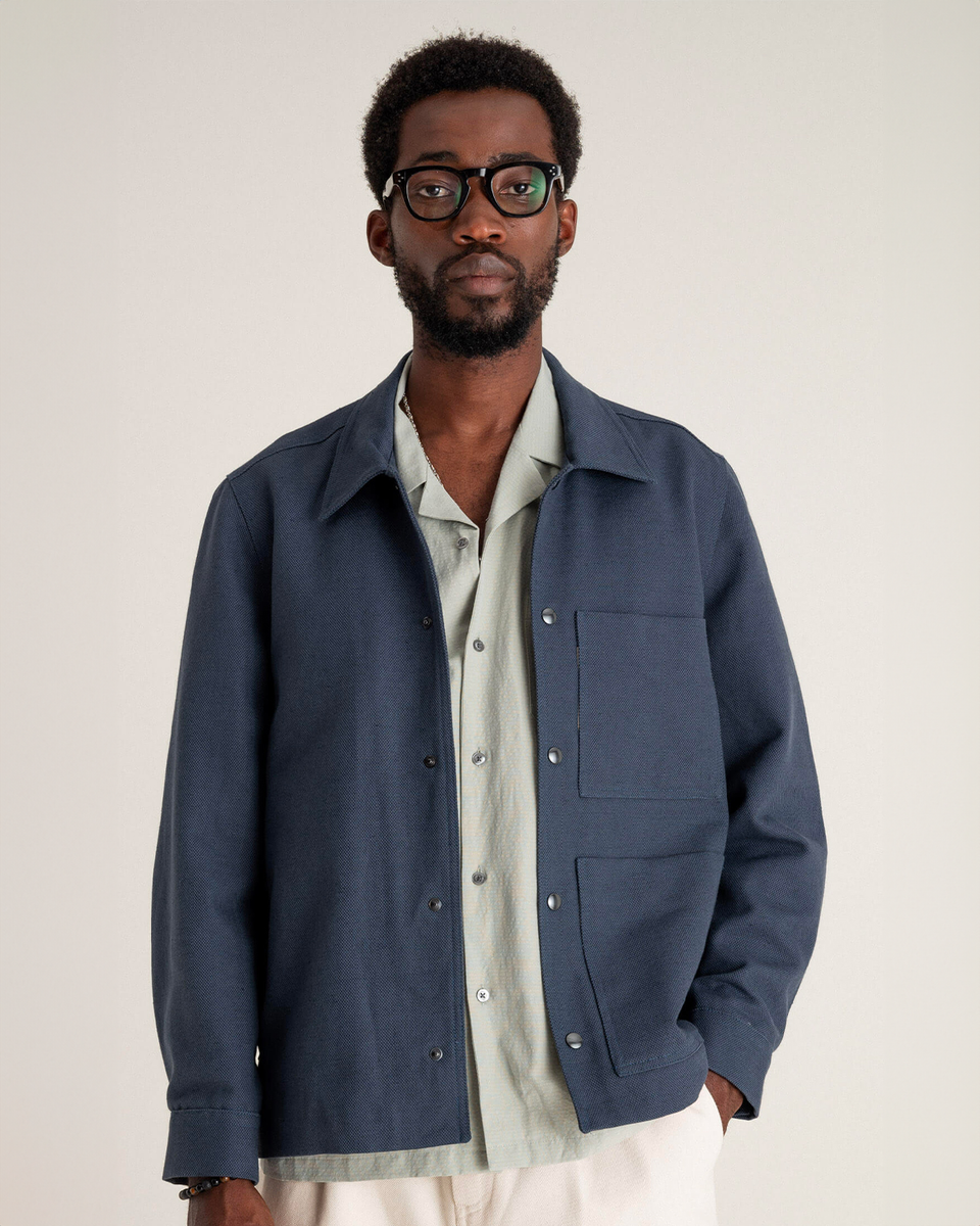 Novara Navy craft jacket in linen and cotton